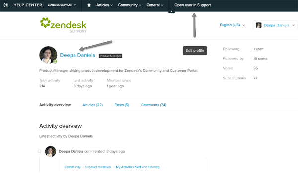 Visualização de perfis do usuário na Central de Ajuda – Ajuda do Zendesk